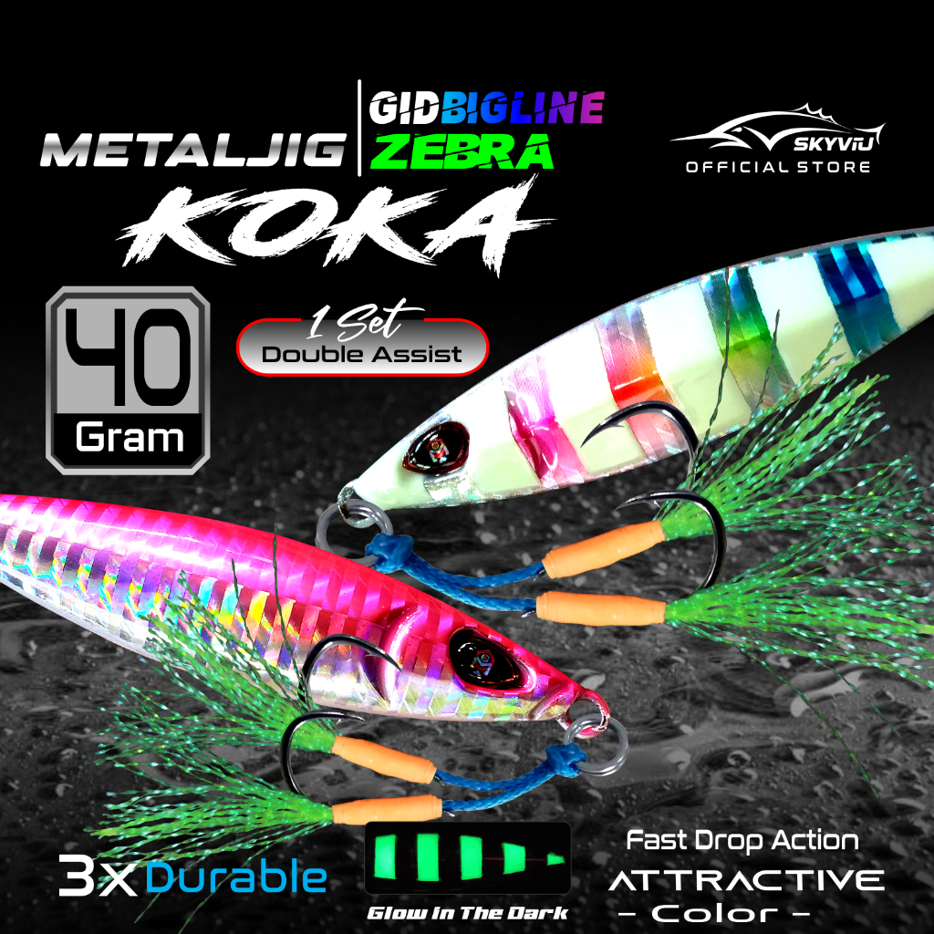 Jual Metal Jig 40 Gram SKYVIU KOKA GID UV + Set Double Assist Hook Umpan Casting Slow Jigging ...