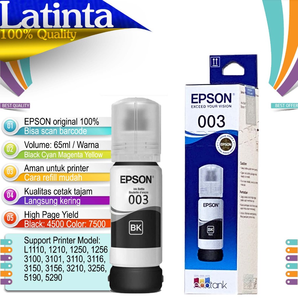 Jual Epson Tinta/Ink Printer 003 L 1110 1210 1250 1256 3100 3101 3110 ...
