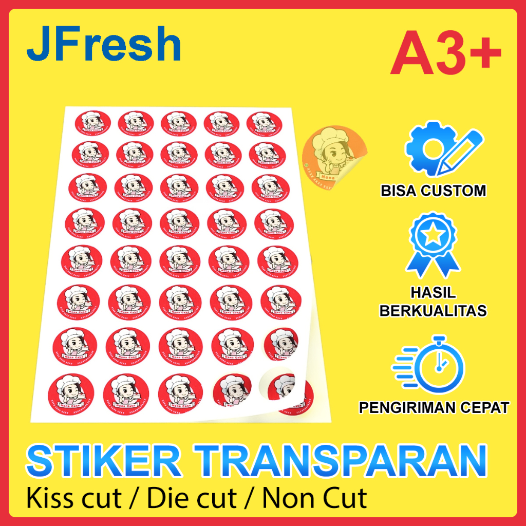 Jual Cetak Sticker Vinyl Transparan Custom A3+ / Print Stiker Label ...
