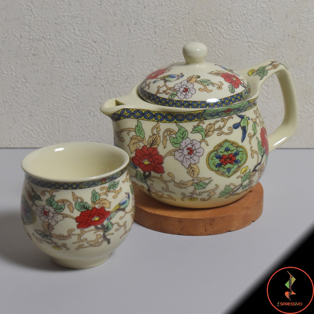 Jual Teko 290ml + 6 cangkir teh keramik chinese tea set bunga burung ...