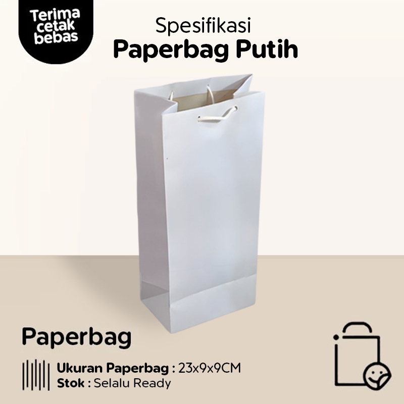 Jual (LINER)Paper Bag Polos Putih MUG uk. 23x9x9 CM / Paperbag Putih ...
