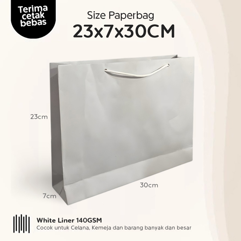 Jual (LINER)Paper Bag Jumbo Putih Uk. 23x7x30 CM / Paperbag Polos Warna ...