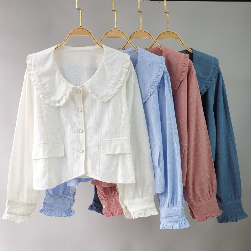 Jual Kemeja Casual Wanita / Kemeja Atasan Kerah Vintage Korean Looks / Kemeja Korean Style Full ...