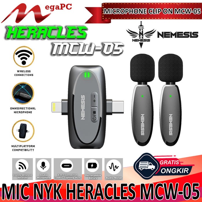 Jual Microphone Wireless 2.4Ghz Clip ON 3 In 1 Heracles MCW-05 NYK ...