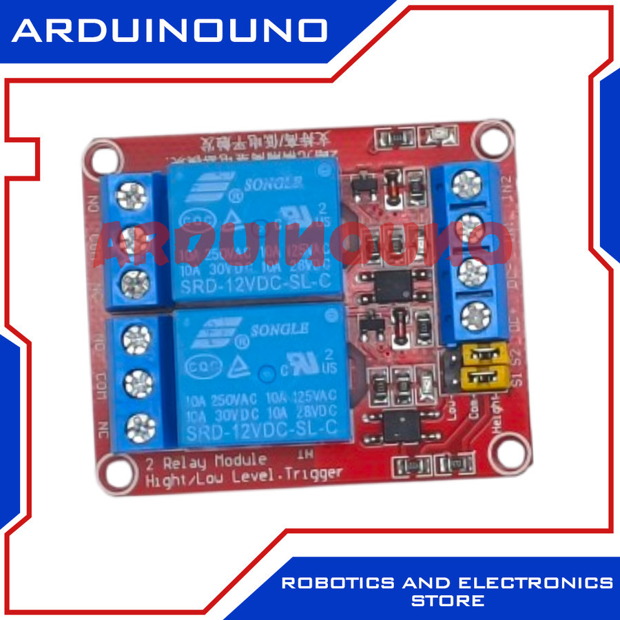 Jual RED 2 Channel 12V Relay Module Board Shield with Optocoupler Support High and Low Level ...