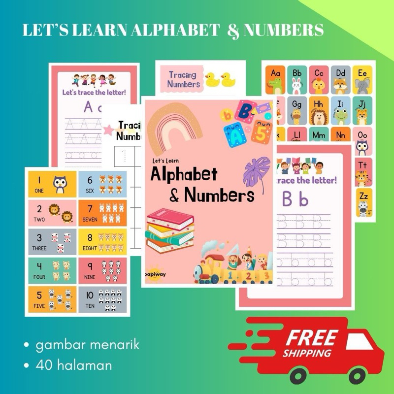 Jual worksheet 40 halaman mengenal alphabet dan numbers melatih motorik ...