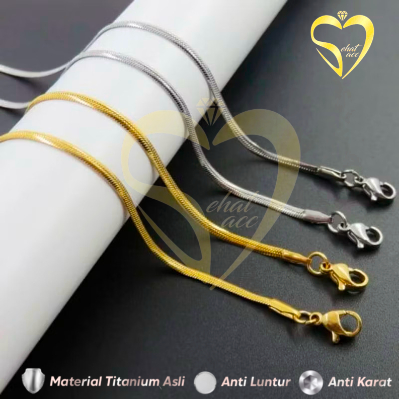 Jual Kalung Titanium Dewasa Anak Gepeng Pipih Pria Wanita Gold Silver ...