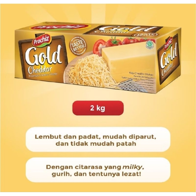 Jual COD Prochiz Cheddar Cheese Gold 2 Kg/ Keju parut Prochiz Gold 2 kg ...