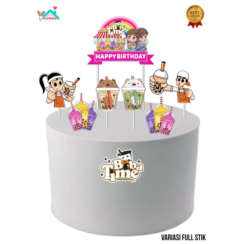 Jual Topper Boba time, Topper cake, hiasan kue ulang tahun Topper ...
