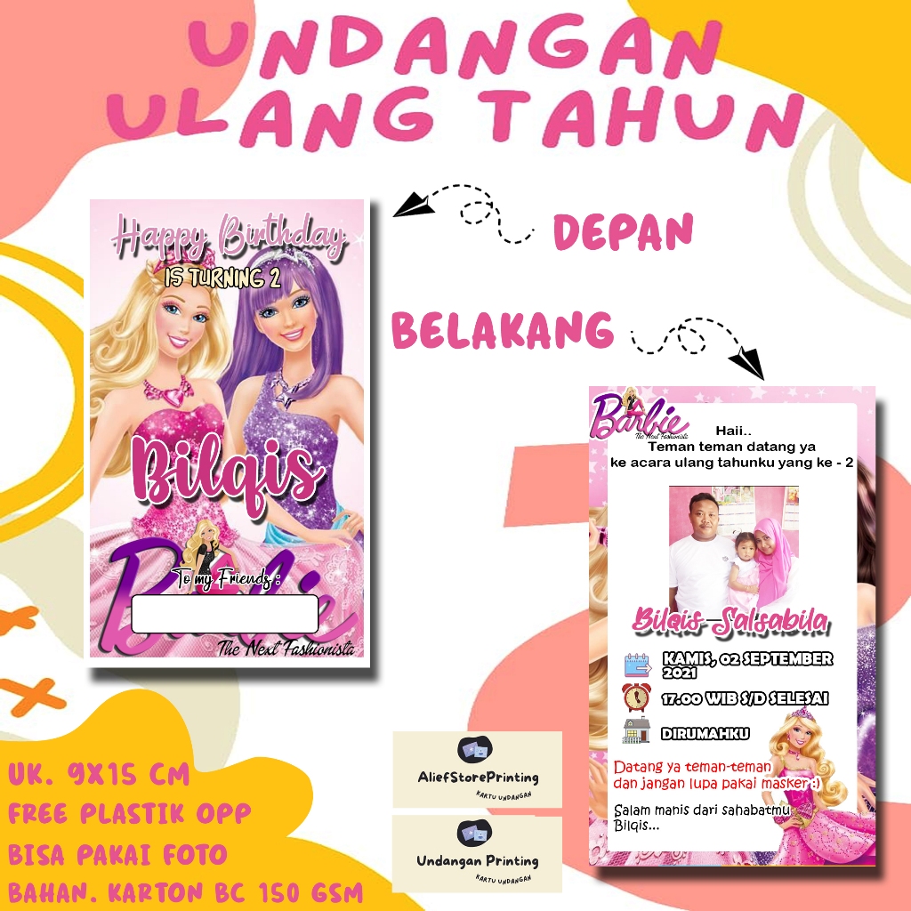 Jual Undangan ulang tahun BARBIE ( 30 pcs / 50 pcs ) Undangan Ulang ...