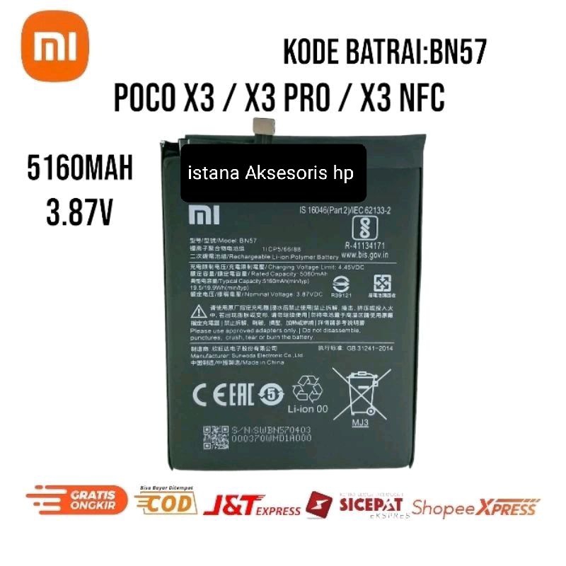 Jual Baterai Original Xiaomi Poco X3/X3 Pro/X3 NFC Model:BN57 Battery ...