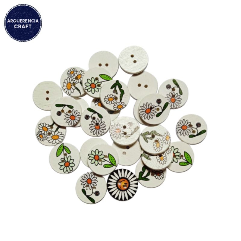 Jual 5 Pcs Kancing Kayu Hias Bentuk Bulat | Kancing Scrapbook Motif ...