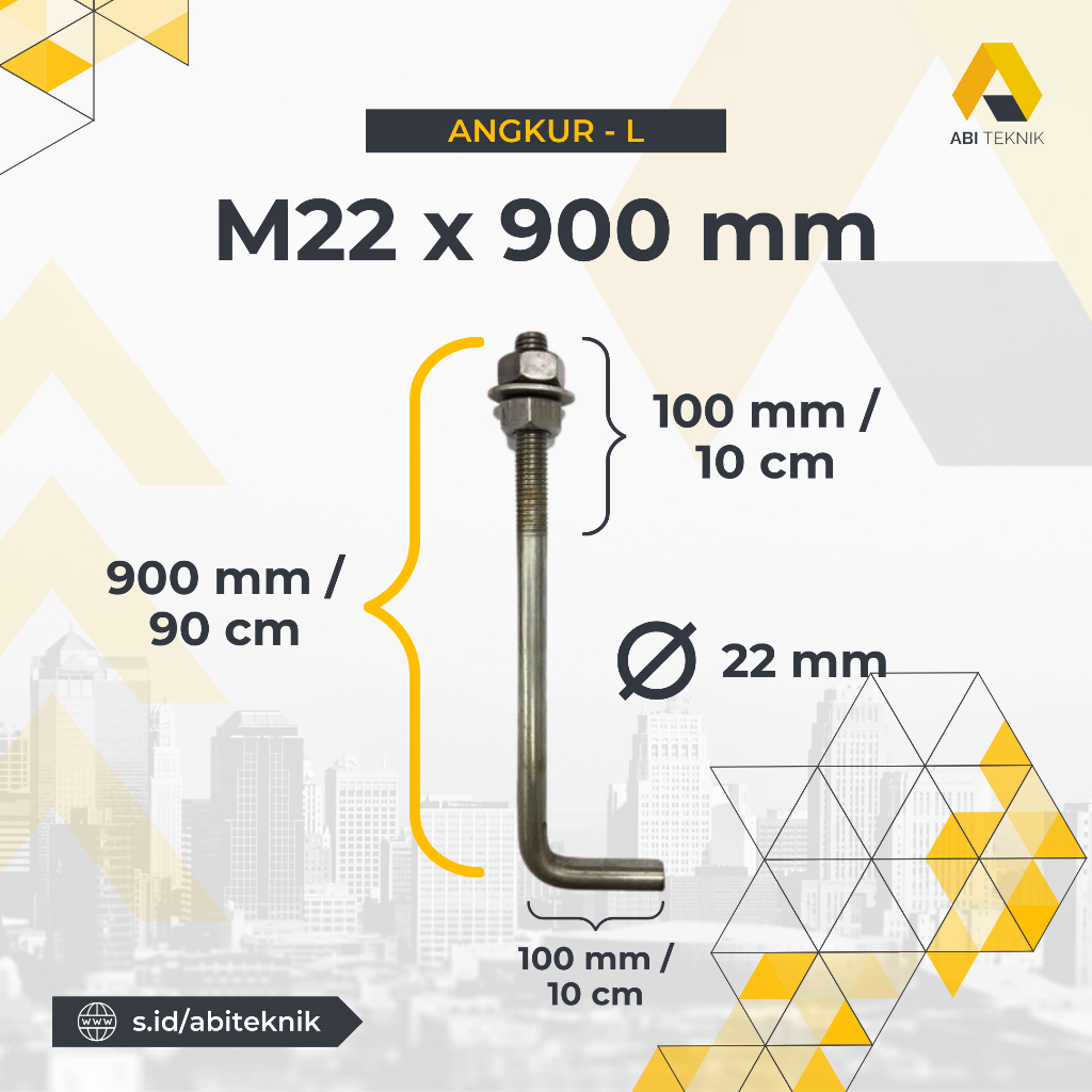 Jual Anchor Bolt L / Baut Angkur L 7/8" / M22 x 900 mm - Assental (ST41) | Shopee Indonesia