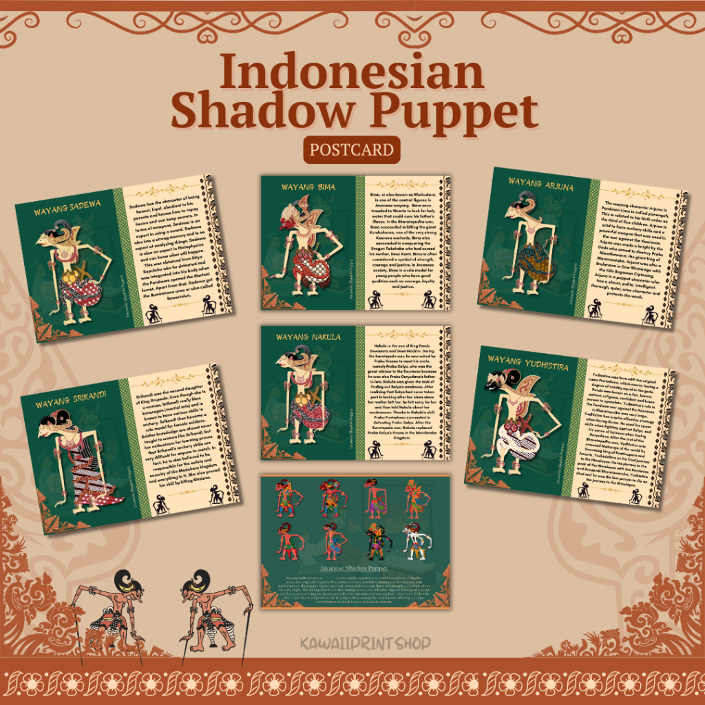 Jual Wayang Postcard | Indonesian Traditional Shadow Puppet Postcard ...