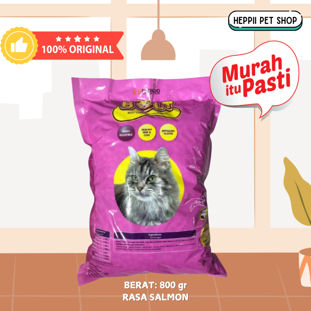 Jual Bolt Salmon bolt cat food Kibble Bulat kemasan 800gr bolt makanan ...