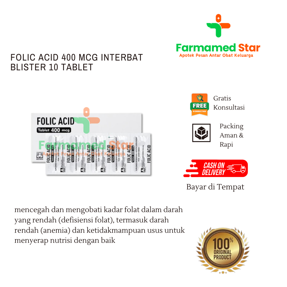 Jual FOLIC ACID 400 MCG INTERBAT BLISTER 10 TABLET | Shopee Indonesia