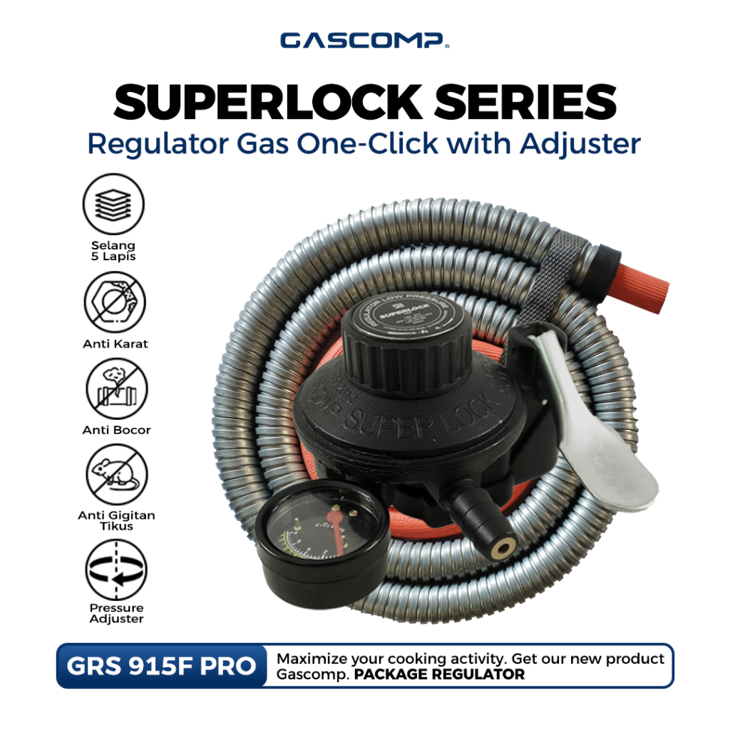 Jual GASCOMP Paket Regulator Superlock GRS 915F PRO Regulator Gas Anti Bocor Low Pressure dengan ...
