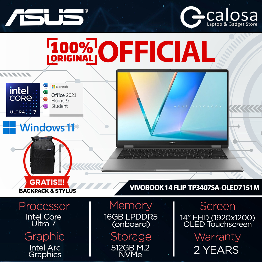 Jual Asus Vivobook 14 Flip TP3407SA-OLED7151M Ultra 7 256V 16GB RAM ...