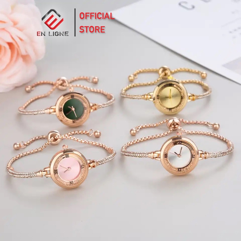 Jual EN LIGNE - Jam Tangan Wanita Model Gelang Serut Crystal Stainless ...