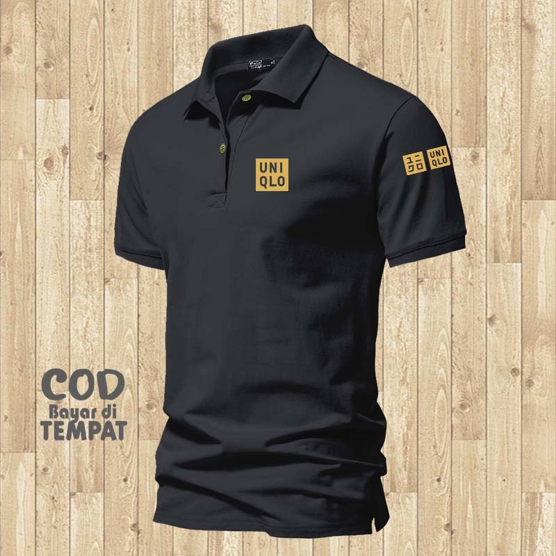 Jual COD T-shrit POLO kerah Uniqlo + Lengan Text Gold Kaos Kerah Dewasa Shirt / Kaos Wangki Pria ...