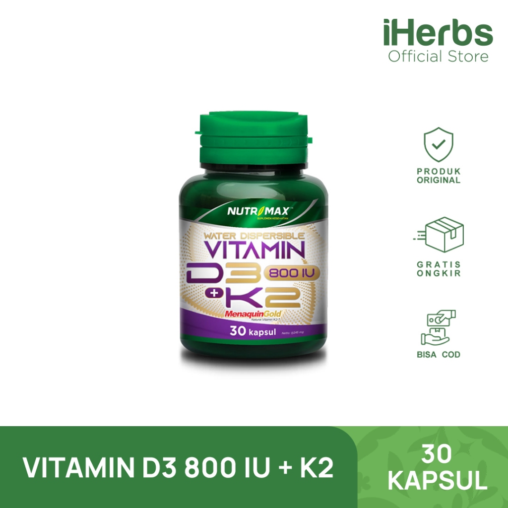 Jual Nutrimax Vitamin D3 + K2 30 Kapsul D3 800 IU + K2 40 mcg Water Dispersible | Shopee Indonesia