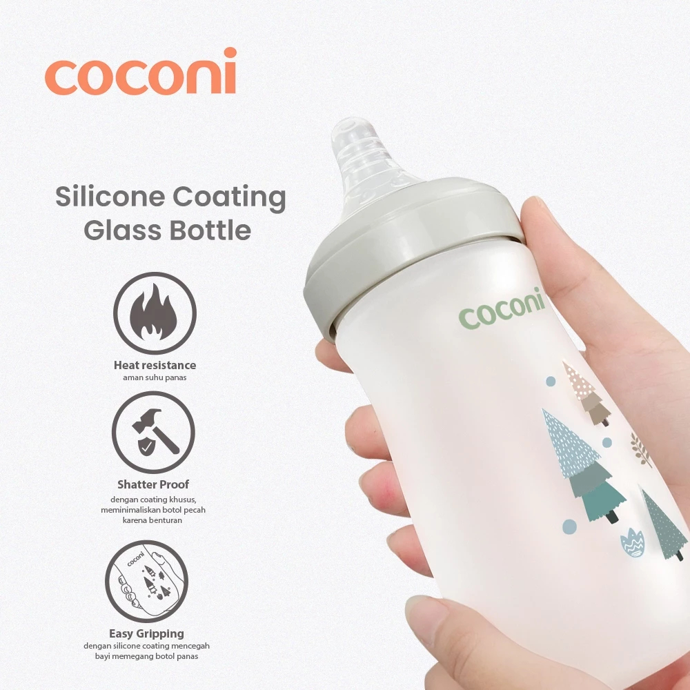 Jual COCONI ComfortFeed Glass Bottle | Botol Susu Dot Kaca Bayi Silikon ...