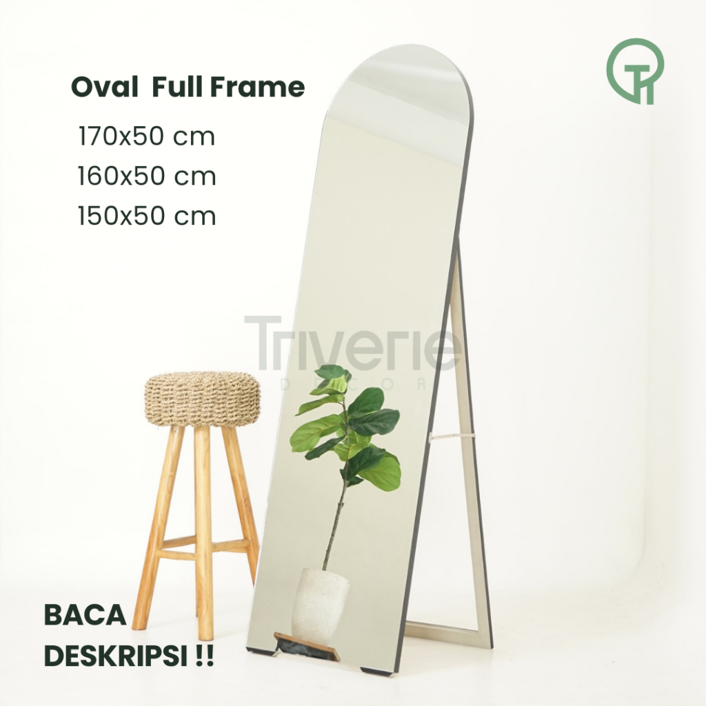 Jual PREMIUM Standing Mirror Aesthetic Oval Full Frame Edging MDF Lebar ...