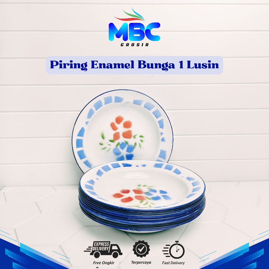 Jual ( 1 Lusin ) Piring Enamel Jadul Motif Bunga / Piring Seng Enamel ...