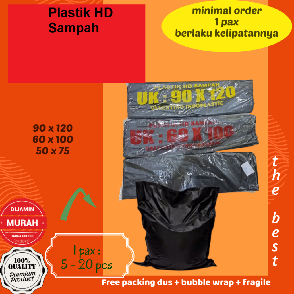 Jual HD sampah | Kantong Plastik Sampah Hitam - Trash Bag 50 x 75 60 x 100 90 x 120 | Shopee ...