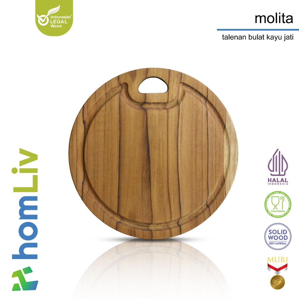 Jual homLiv Talenan Kayu Jati Bulat Tali Air Molita Round Cutting Board | Shopee Indonesia