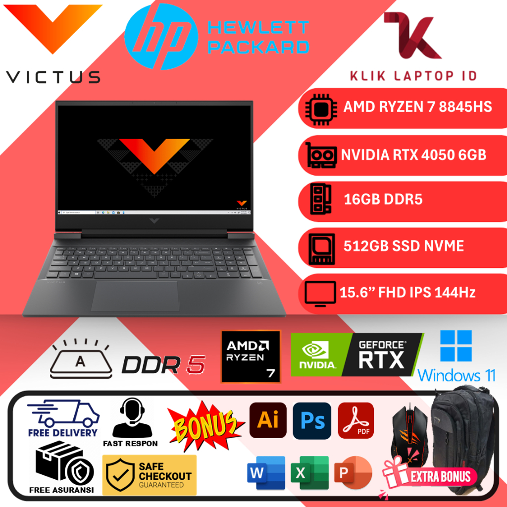 Jual HP Victus 15 FB255AX Ryzen 7 8845HS 16GB 1TB SSD RTX4050 6GB 15.6 ...
