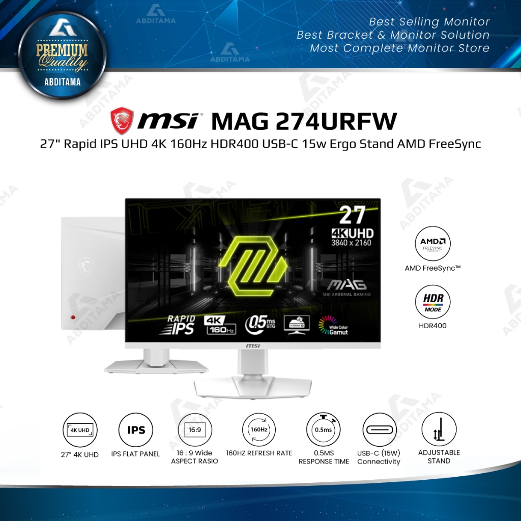 Jual Monitor LED MSI MAG 274URFW MAG274URFW 27" Rapid IPS UHD 4K 160Hz HDR400 DP 1.4a x1 HDMI 2. ...