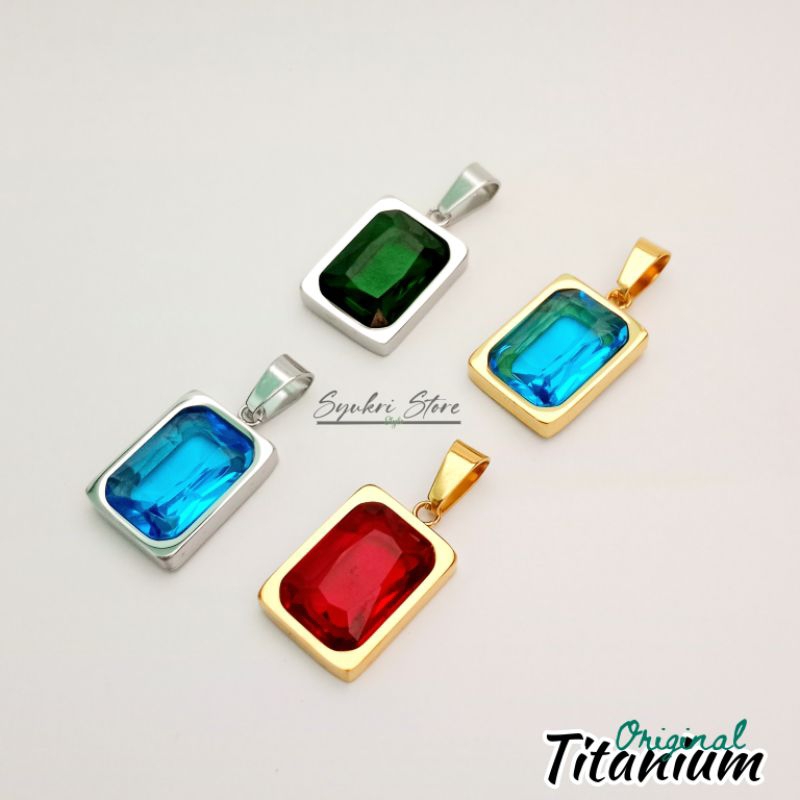 Jual Liontin Titanium 2025 Terbaru Bentuk Kotak Permata Biru Hijau dan ...