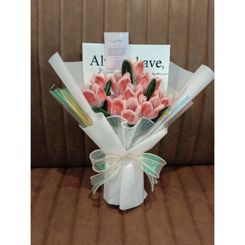 Jual Tulip Pipe Cleaner Boquet / Bucket Bunga Tulip Kawat Bulu / Buket ...