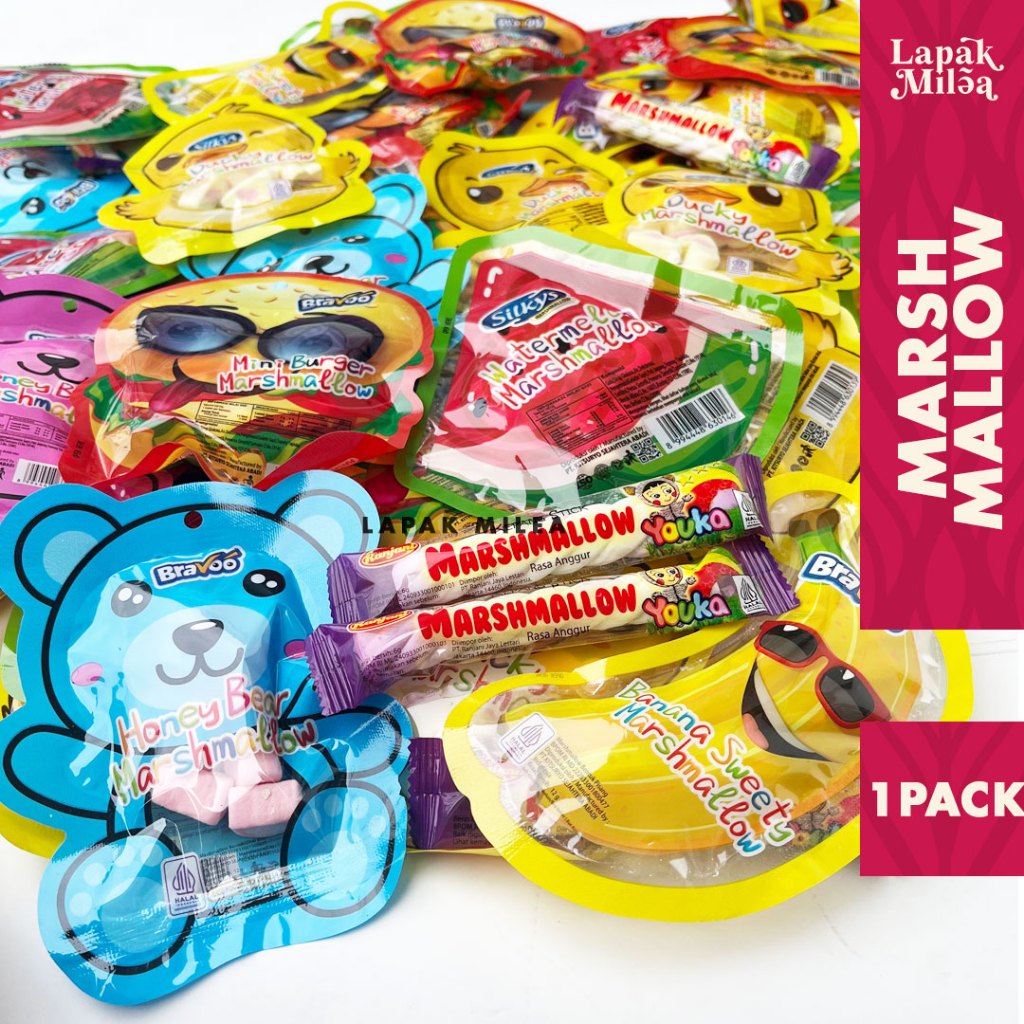 Jual Marshmallow Aneka Rasa dan Bentuk Kepang Love Bebek Boneka Buah ...