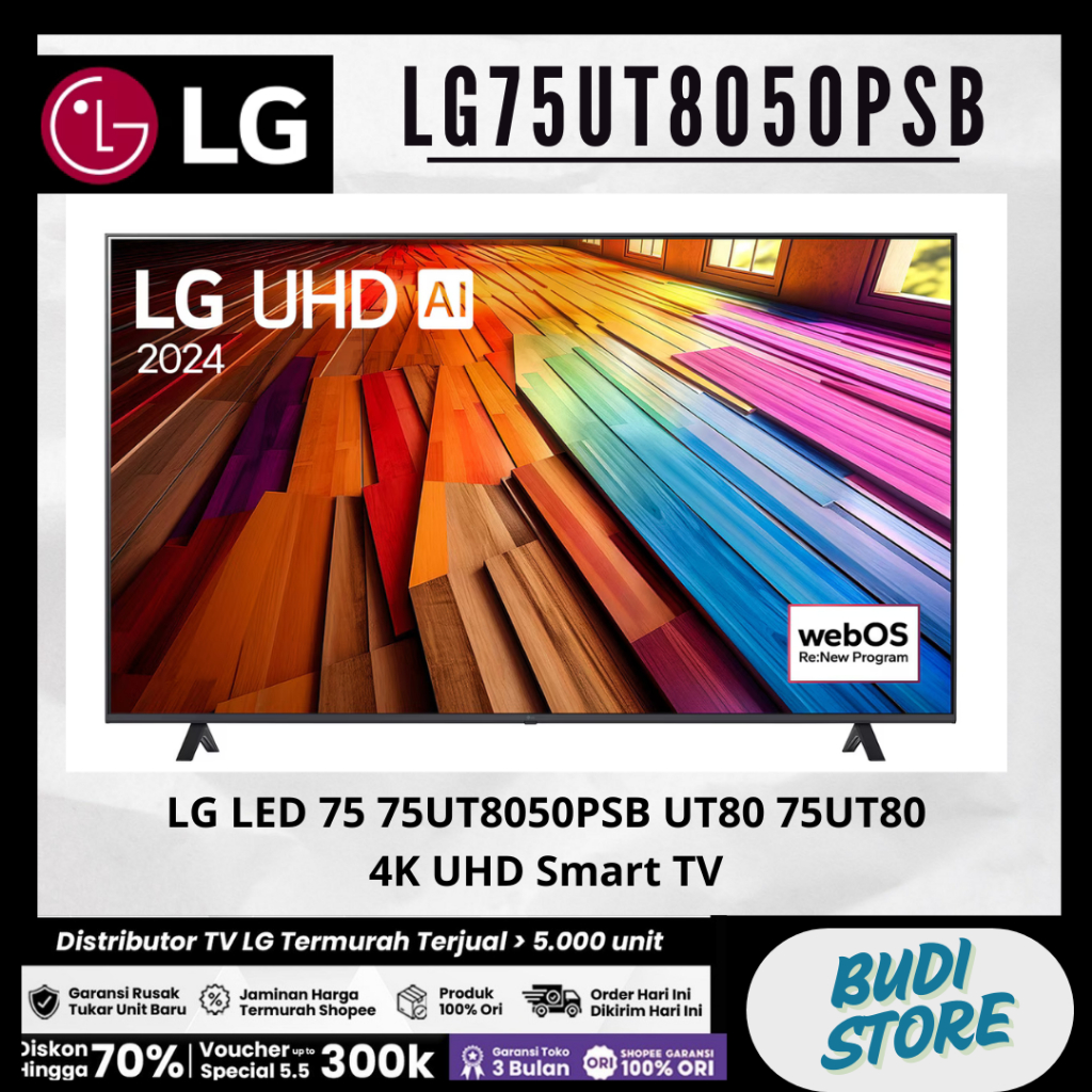 Jual TV LG 75UT8050 4K UHD Smart AI ThinQ 75 Inch NEW 2024 - BUDI STORE ...