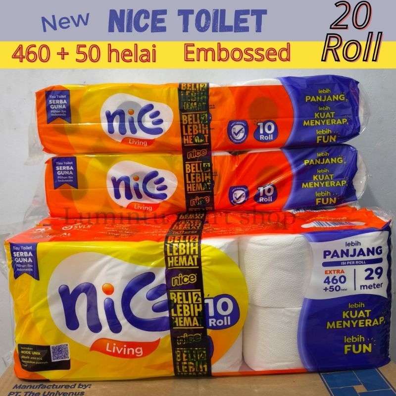 Jual Nice Toilet Embossed 20 Roll. New kemasan baru 460 + 50 helai ...