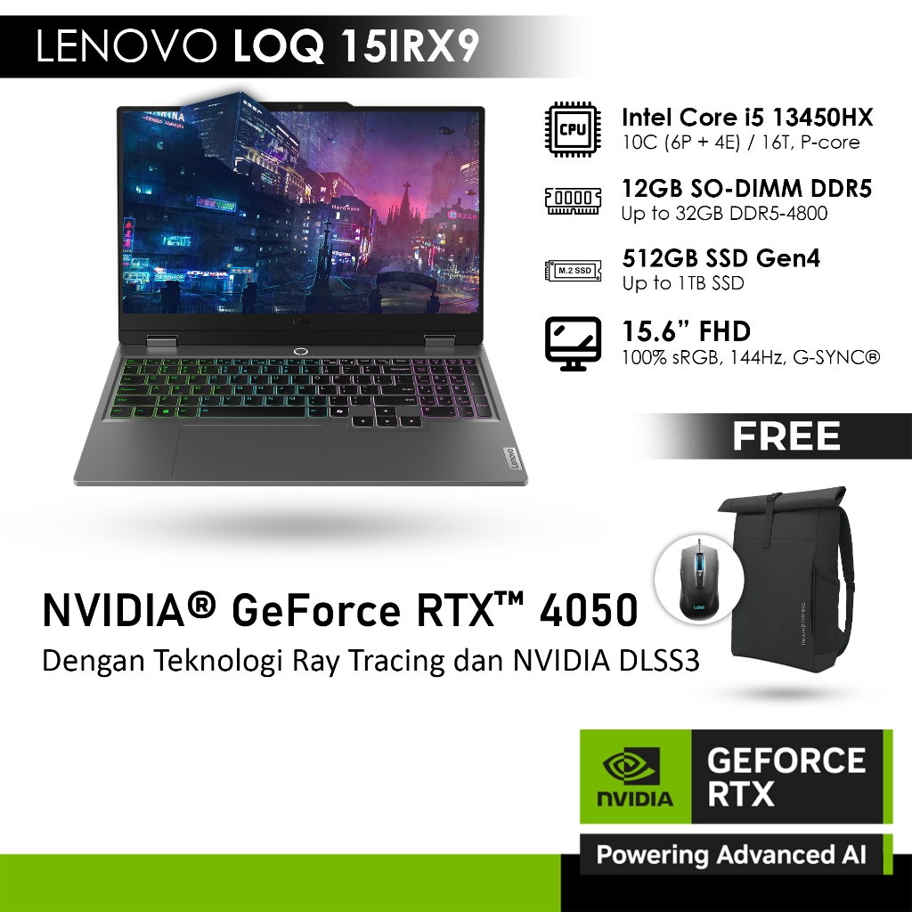 Jual LENOVO LOQ 15IRX9 GeForce RTX™ 4050 6GB - i5 13450HX 12GB 512GB WINDOWS 11 15.6FHD 144HZ ...