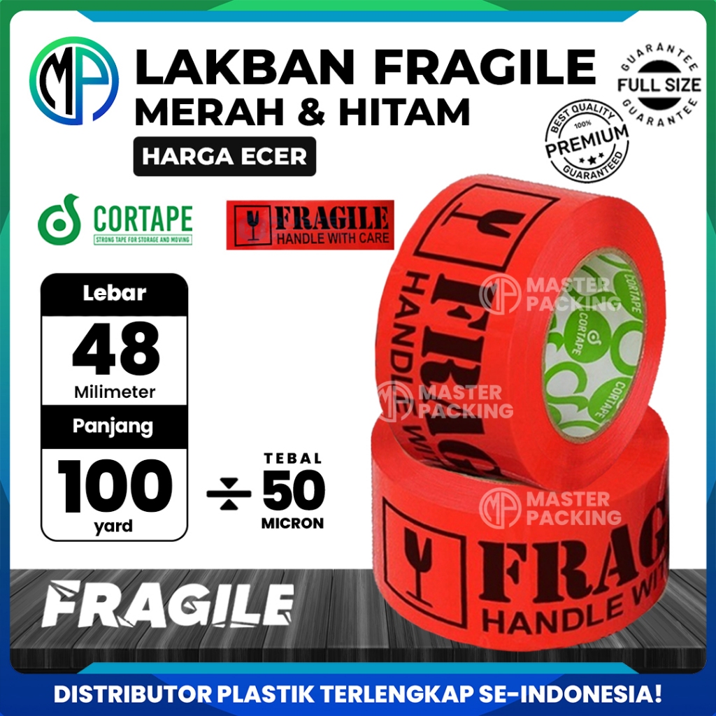 Jual Lakban / Selotip / OPP Tape Printing Fragile Hitam Merah Rusfet ...