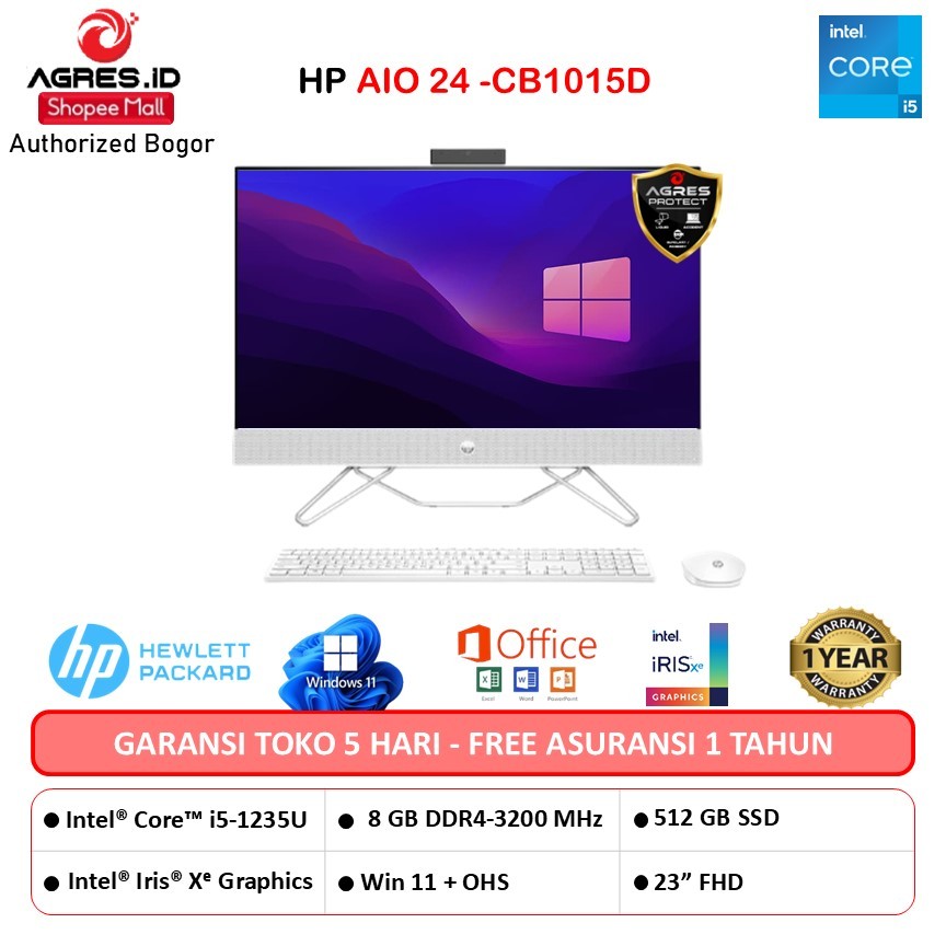 Jual HP AIO 24 I5 1235 8GB 512GB W11+OHS 23.8FHD WHT -CB1015D | Shopee ...