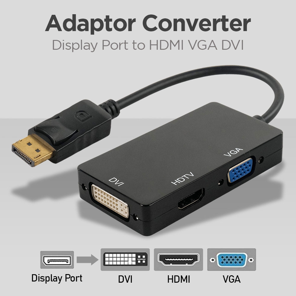 Jual HA Adaptor Converter Display Port DP to HDMI VGA DVI Monitor Jadul ...