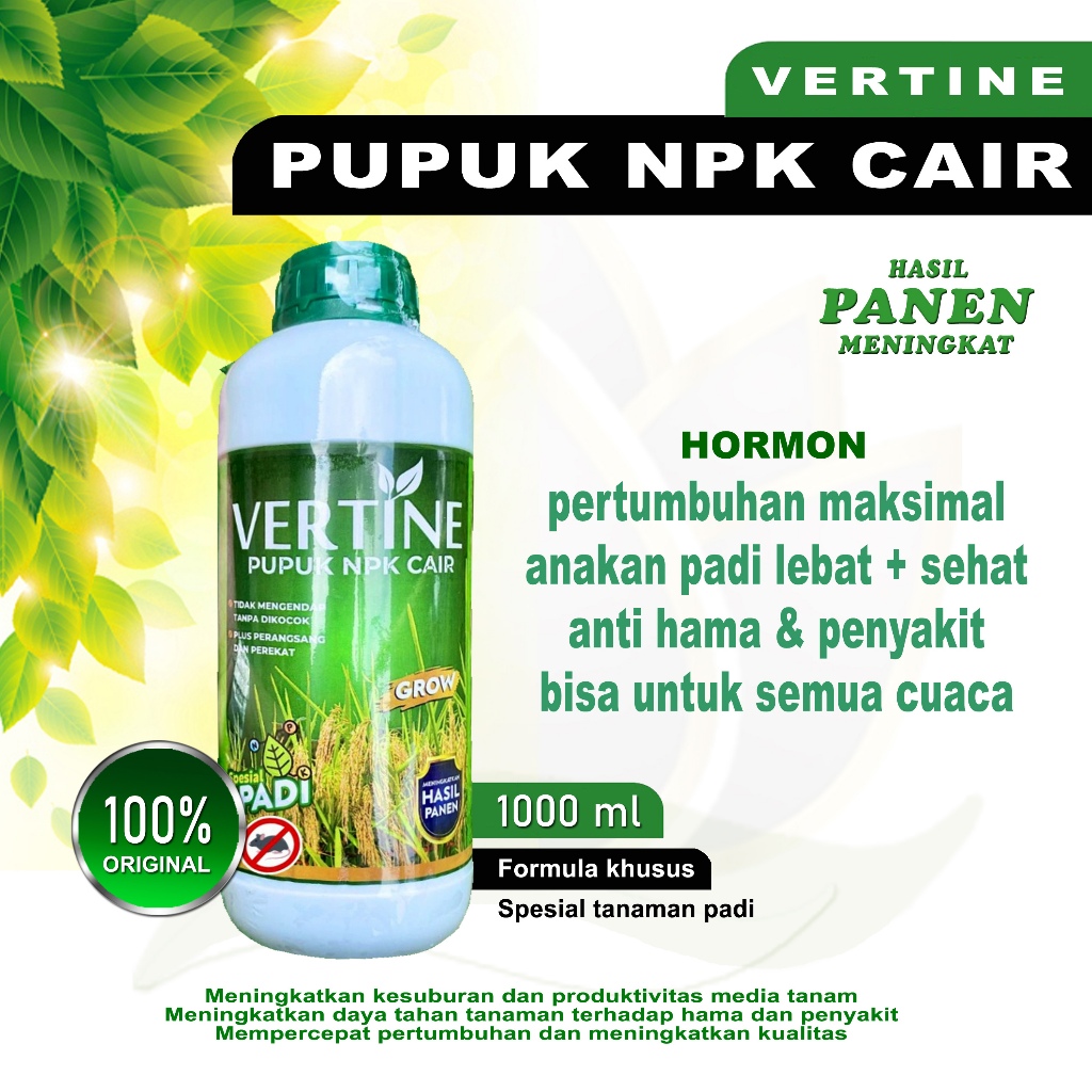 Jual Vertine Grow Pupuk Padi Pelebat Anakan Padi Penyubur Daun + ZPT Bobot Isi Bertambah Padi ...