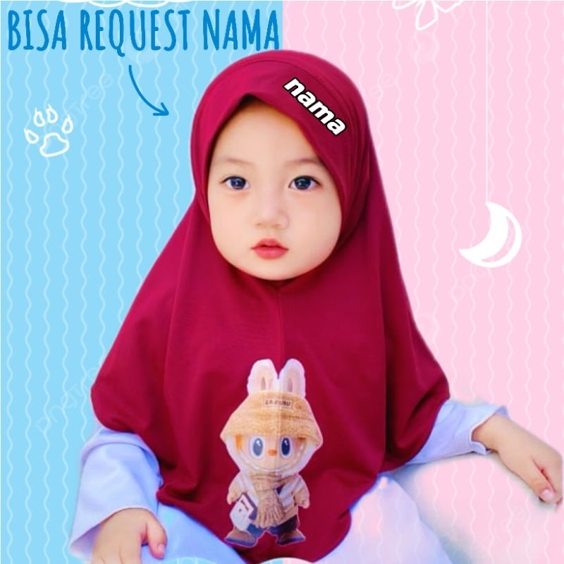 Jual hijab labubu anak -(BISA PAKAI NAMA)- umur 0-6 tahun hijab instan ...
