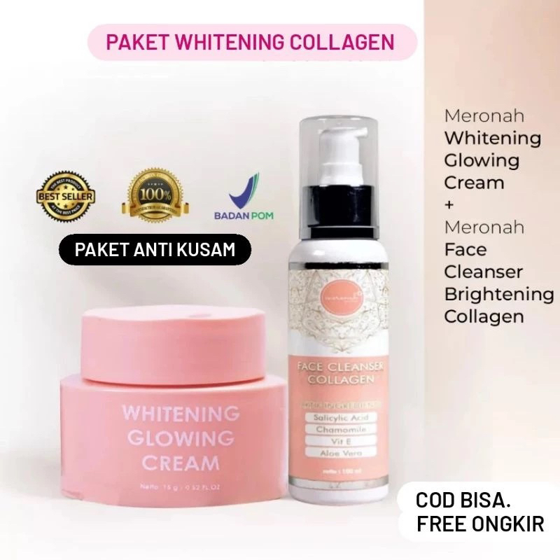 Jual PAKET WAJAH COLLAGEN MERONAH WHITENING GLOWING CREAM MERONAH ...