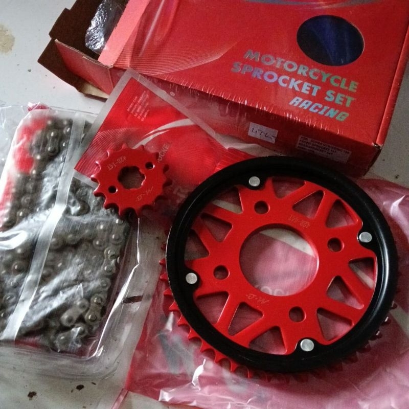 Jual Gear Gir Depan Belakang SET Rantai M.B Merah Racing 14T 44T 428H 120L Supra GTR SONIC 150 R ...
