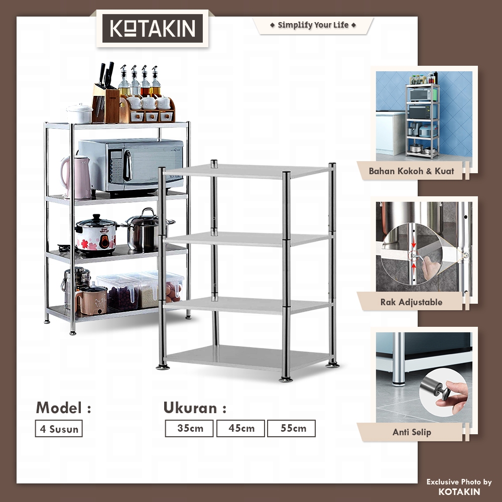 Jual KOTAKIN Rak Besi Stainless 4 Susun Serbaguna Penyimpanan Stok ...