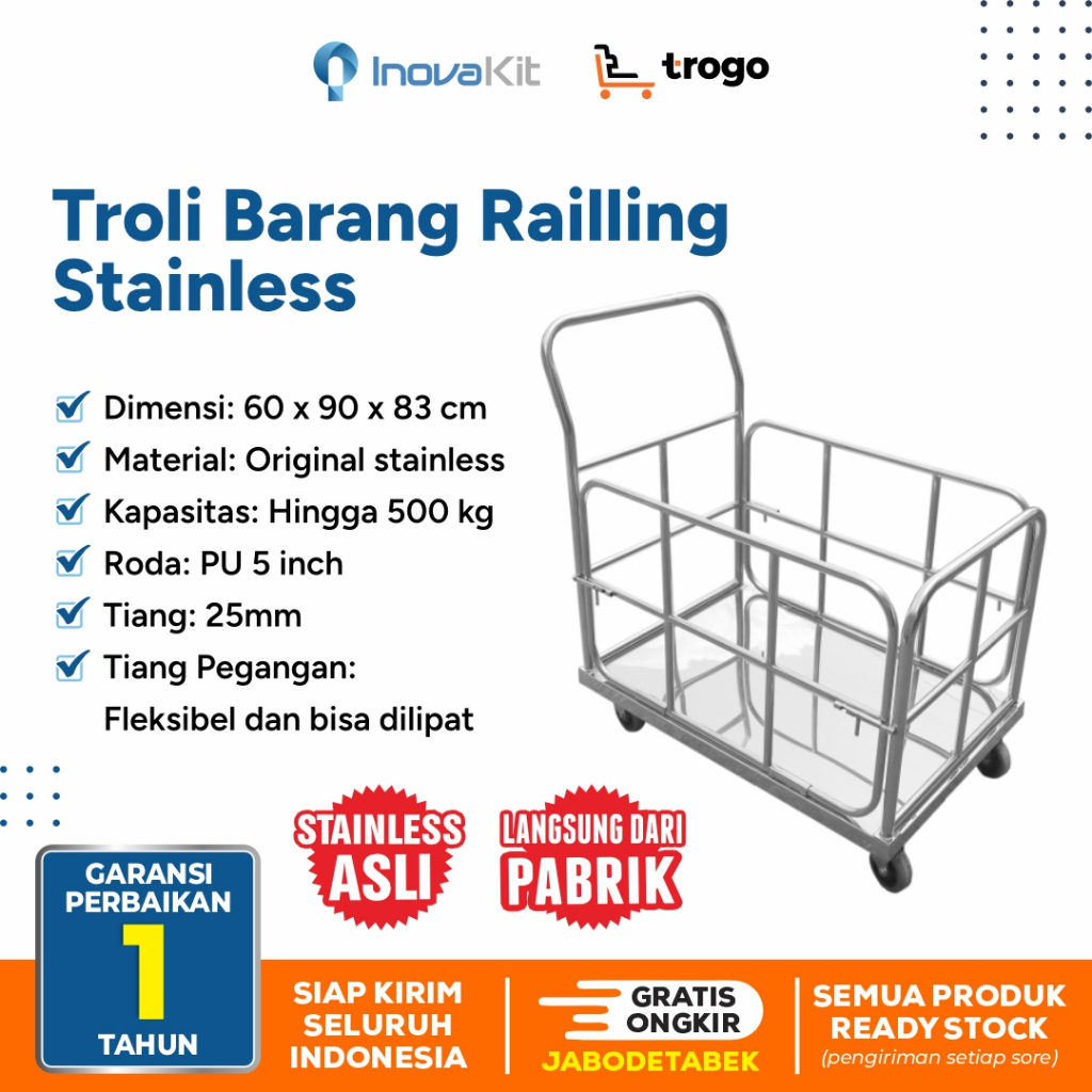 Jual Troly Barang Kapasitas 500kg Troli Barang Railling Trolly Barang ...