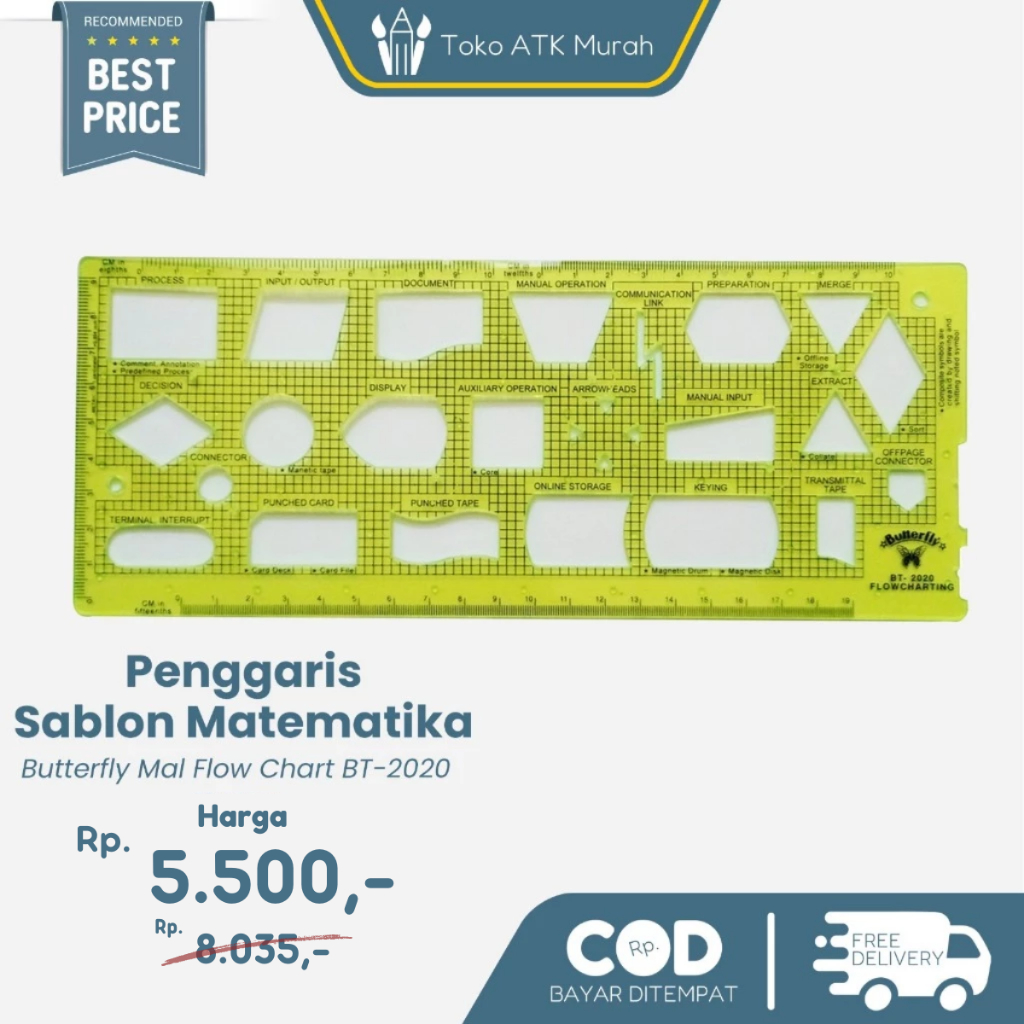 Jual Penggaris Sablon Matematika Butterfly Mal Flow Chart BT-2020 ...