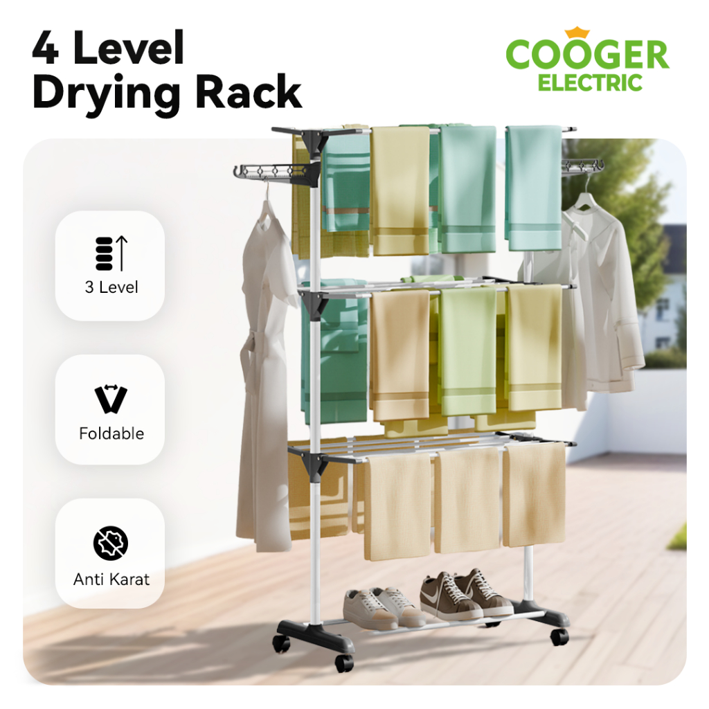 Jual COOGER Electric Rak Jemuran Baju Lipat 4 Susun Jemuran Handuk ...