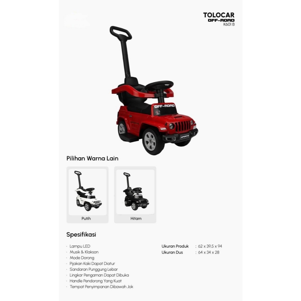 Jual MOBIL MAIANAN ANAK MODEL TOLACAR OFF ROAD K-601B RESMI /ORGINAL/BERSERTIFIKAT RESMI ...